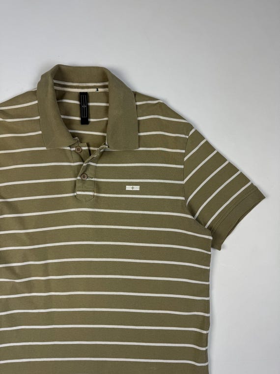 Stone Island Denim Vintage Striped Short Sleeve Polo Shirt Stone Island Denim Vintage Striped Short Sleeve Polo Shirt