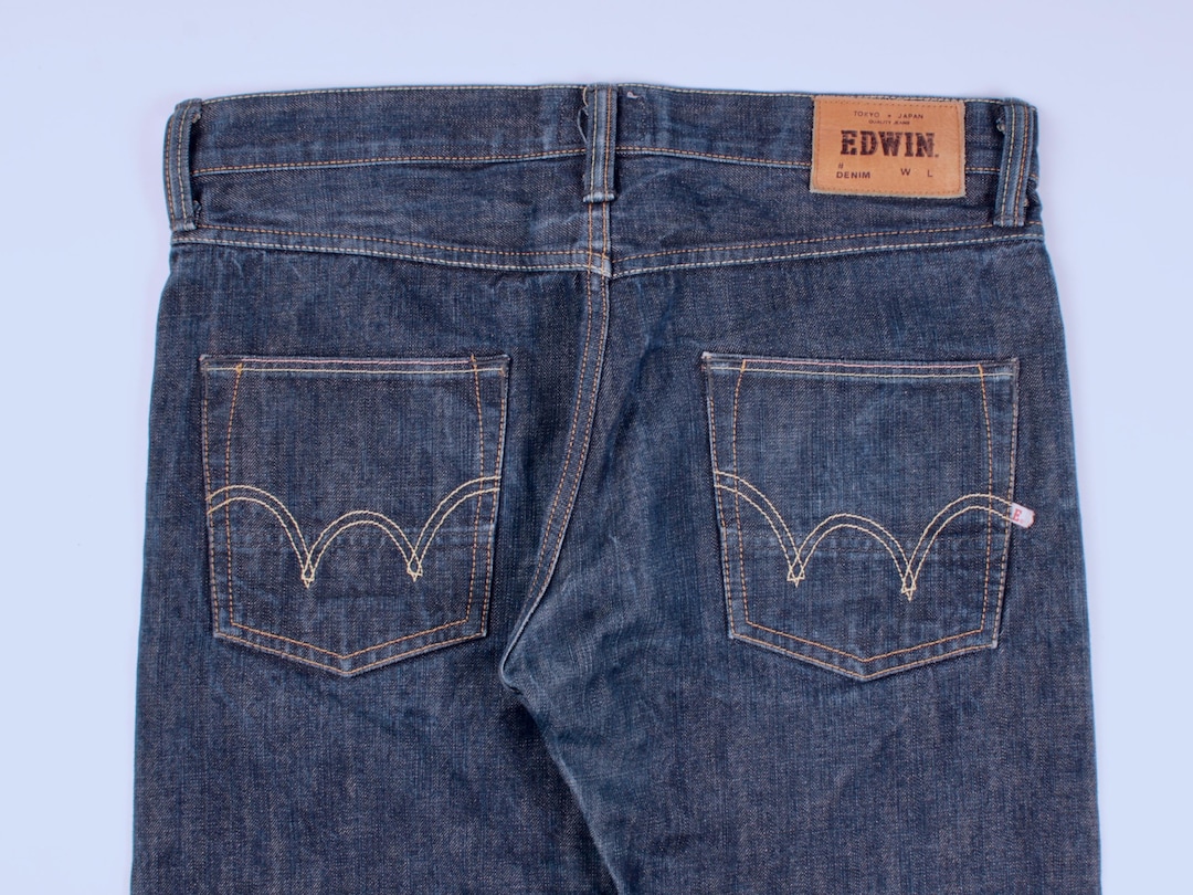 Men's EDWIN ED-55 Relaxed Blue Japanese Denim Cotton Faded Tapered ...