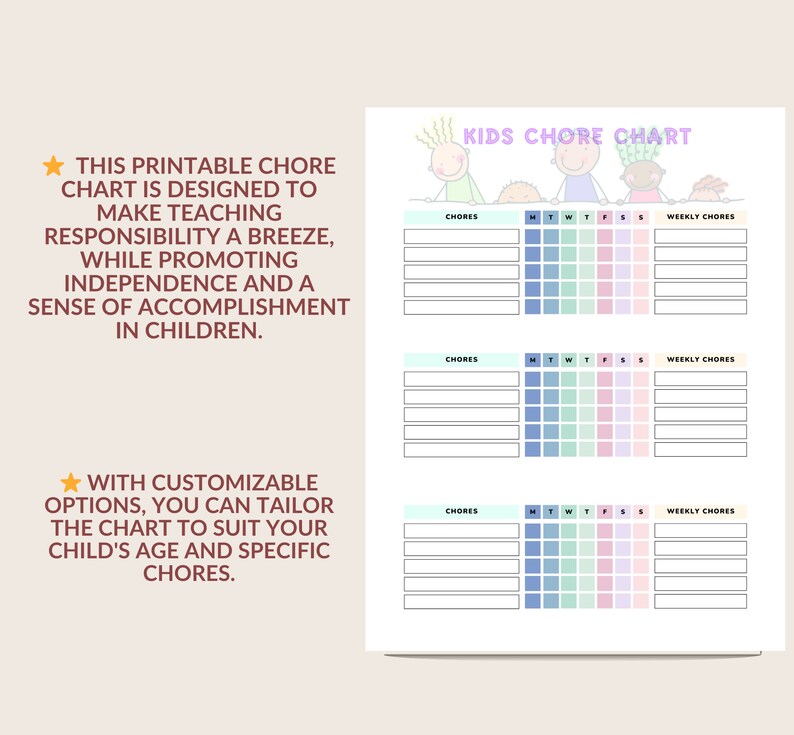 Printable Responsibility Chore Chart for Children Editable Kids Chore ...