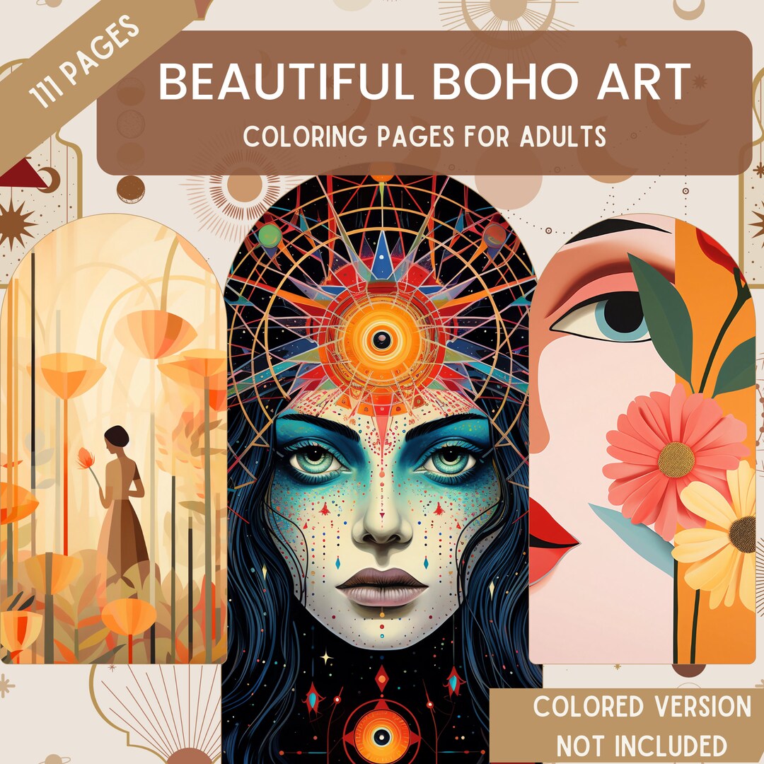 Aesthetic Boho Arts Coloring Pages for Adults and Teens Mindful Stress Coloring Book Gift for ...