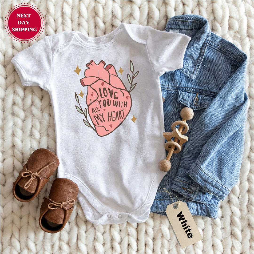 I Love You With All My Heart Onesie, Retro Valentines Day Bodysuit ...