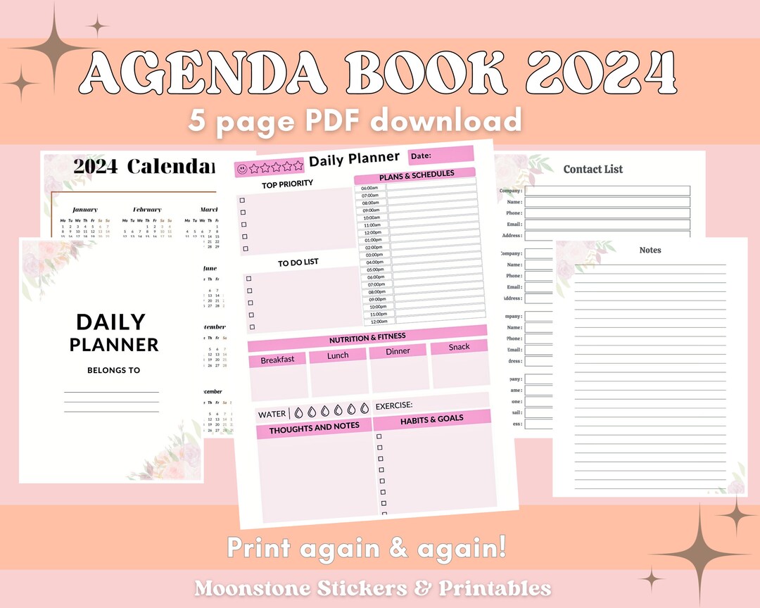 Agenda 2024, Daily Planner 2024, Printable Planner, Floral Planner ...