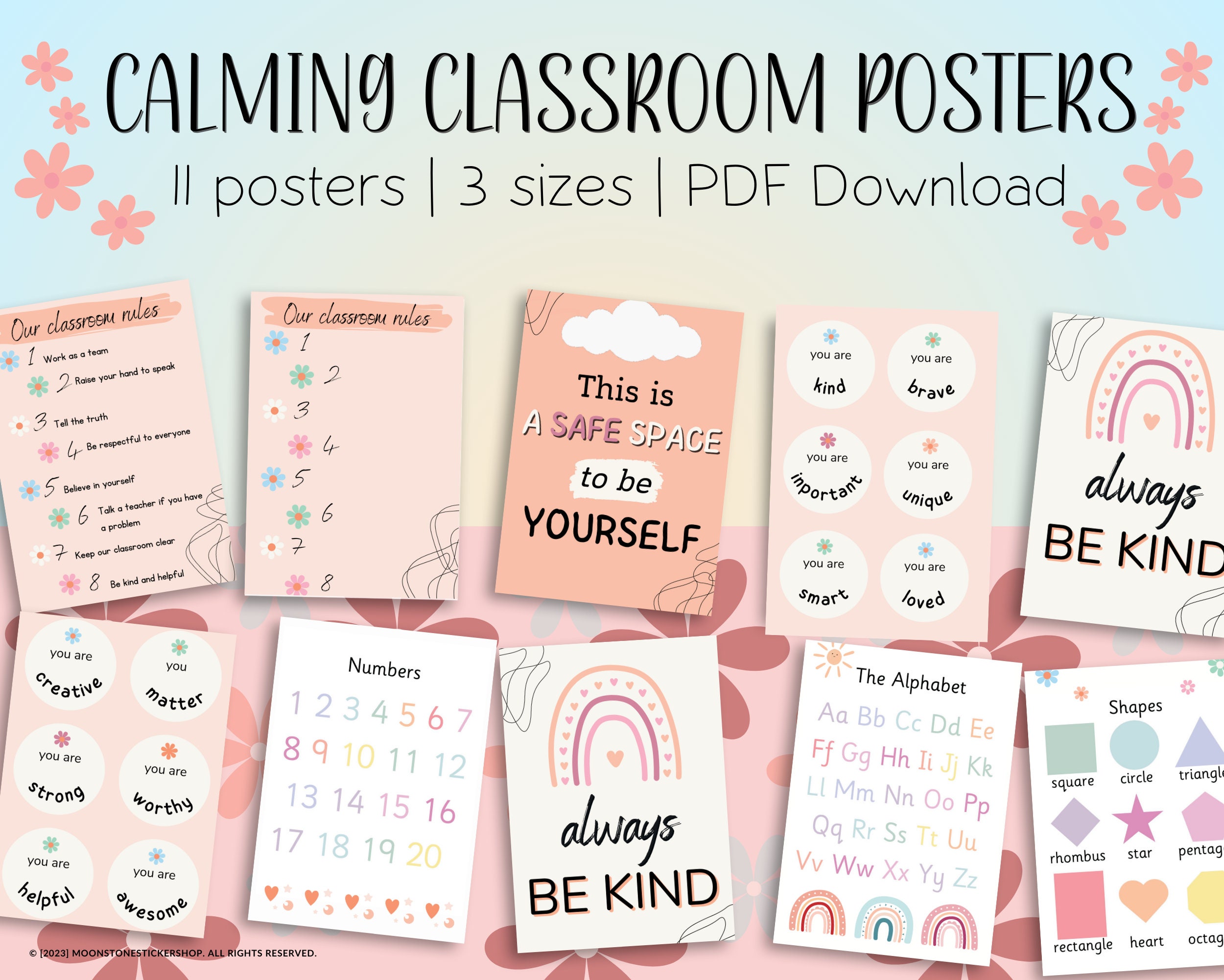 Boho Classroom Teacher Decor 11 Poster Set Peach, Pink, Tan, Muted ...
