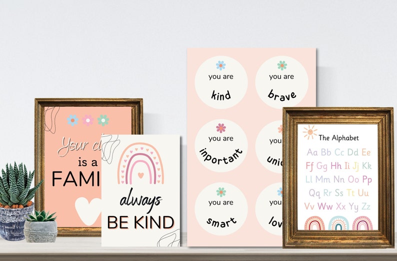 Boho Classroom Teacher Decor 11 Poster Set Peach, Pink, Tan, Muted ...