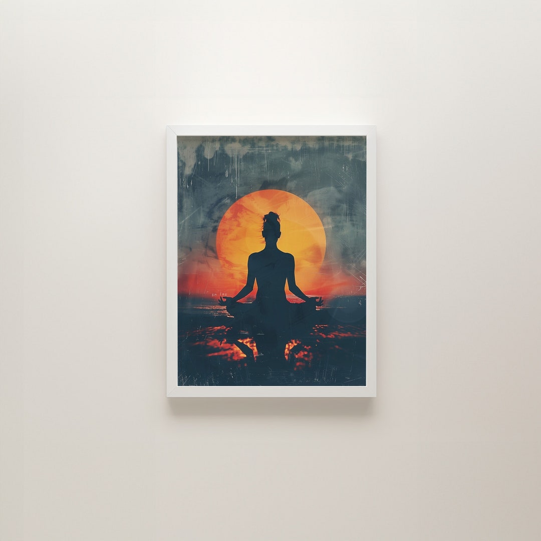 Mindful Meditation and Yoga Practice Silhouette Wall Art, Serenity ...