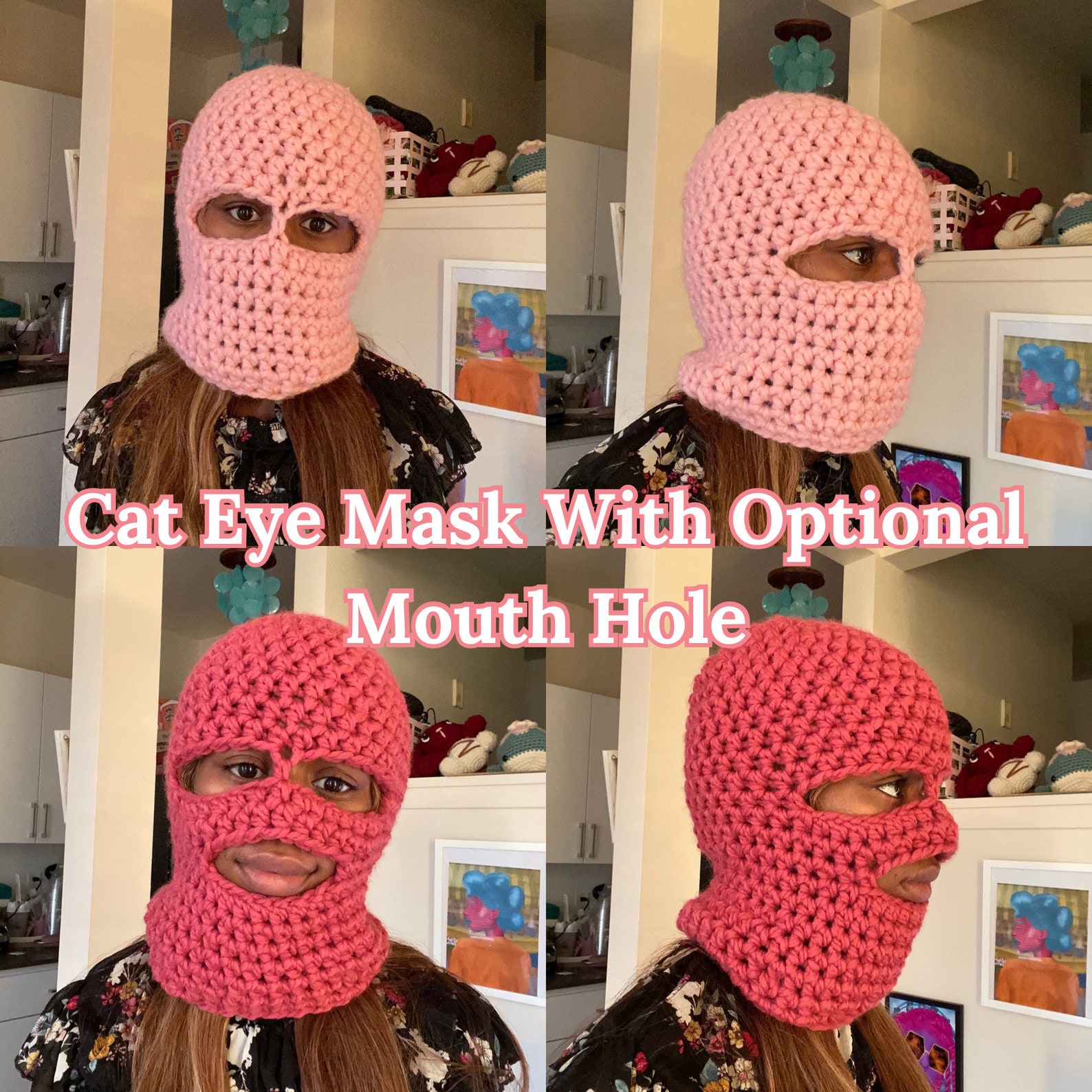 Cat Eye With Optional Mouth Hole Ski Mask Crochet Unique Balaclava ...