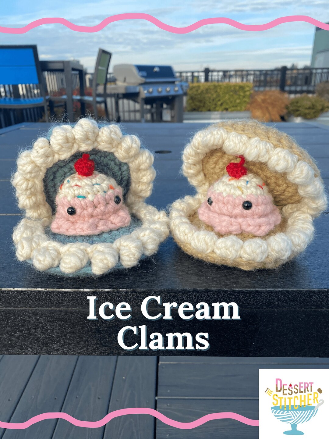 Crochet Ice Cream Clam Waffle Cone Handmade Dessert - Etsy