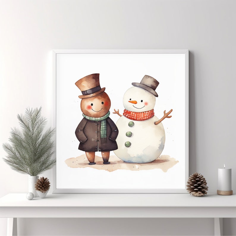 Gingerbread Man and Snowman | Printable Digital Christmas Wall Art ...