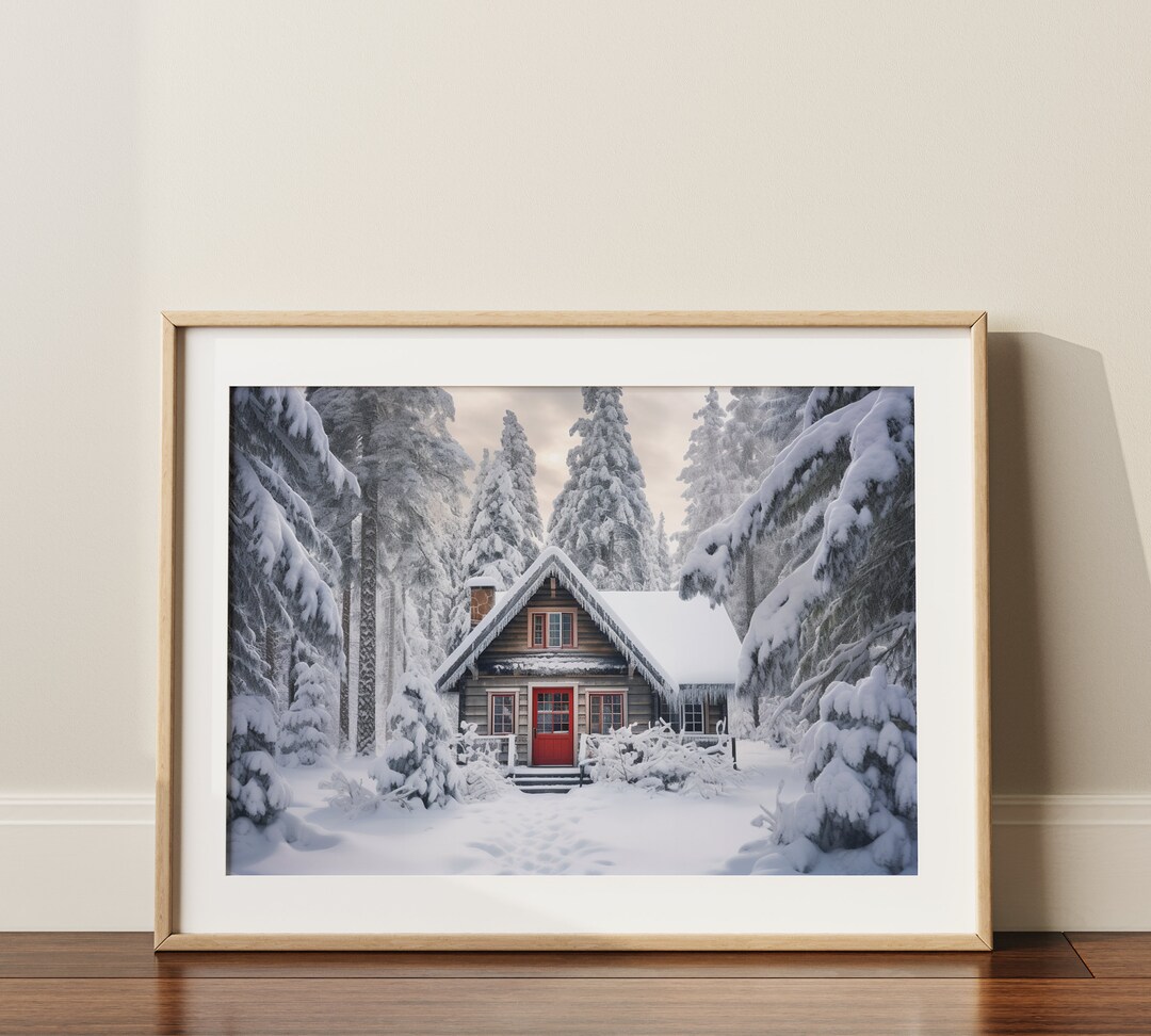 Winter Cabin Wall Art | Printable Digital Cabin Decor | Cabin Christmas ...