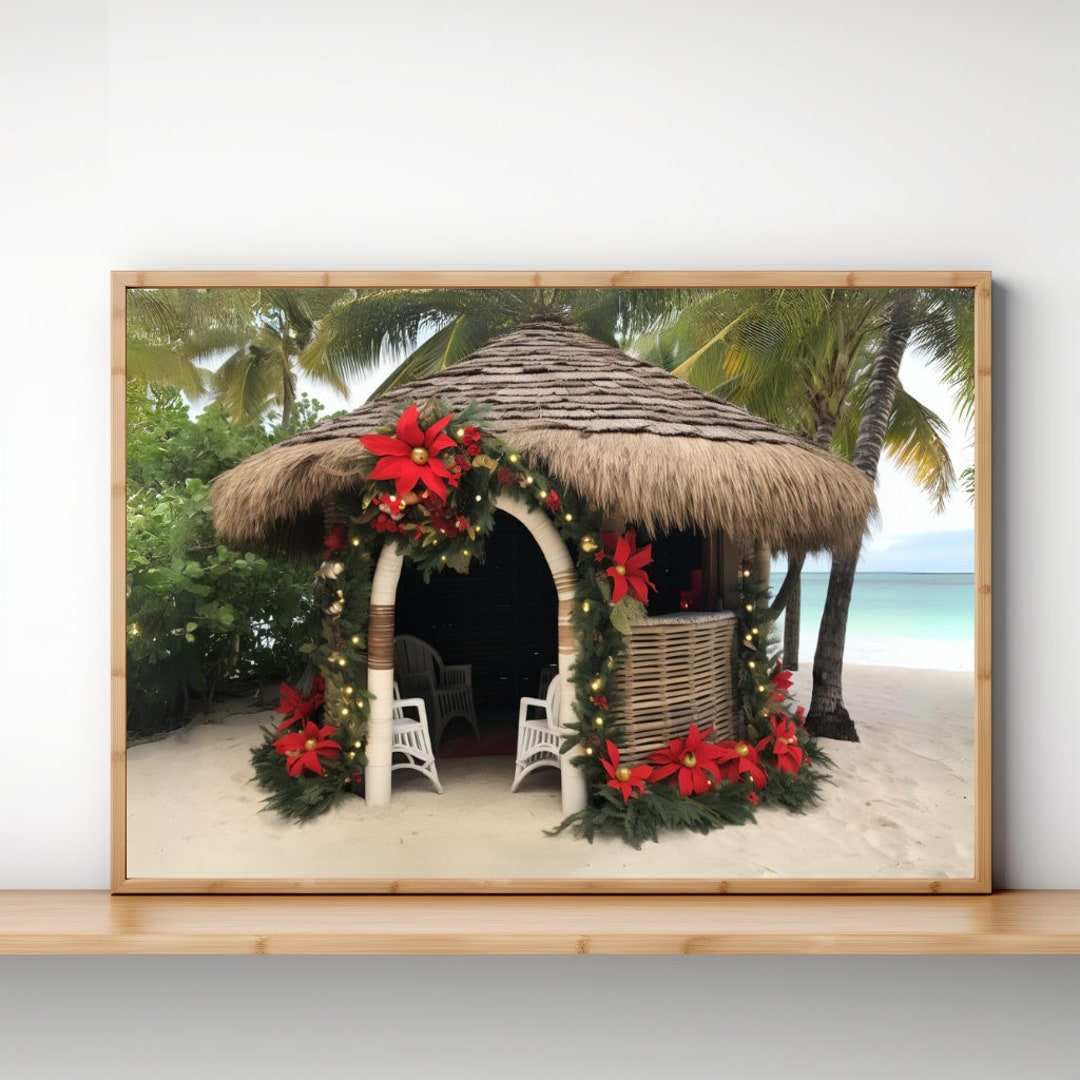 Tiki Hut Tropical Christmas Decorations | Printable Digital Christmas ...