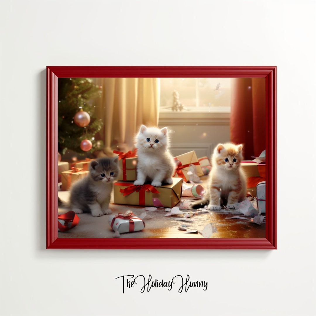 Christmas Cat Wall Art | Printable Digital Christmas Decorations | Cute ...