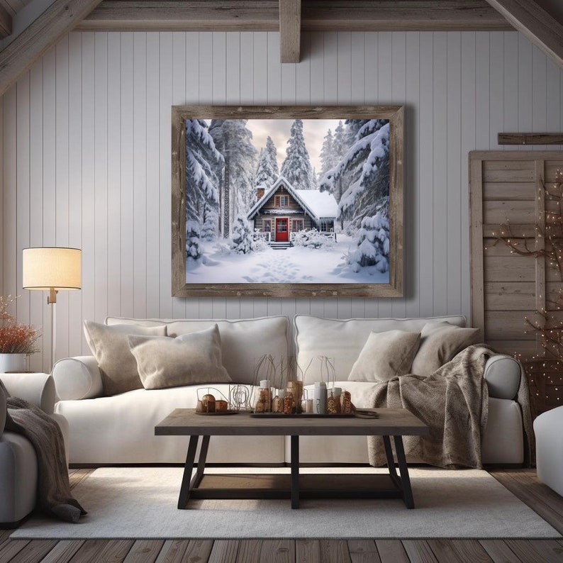 Winter Cabin Wall Art | Printable Digital Cabin Decor | Cabin Christmas ...