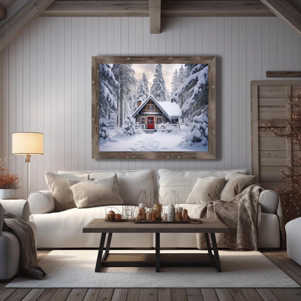 Winter Cabin Wall Art | Printable Digital Cabin Decor | Cabin Christmas ...