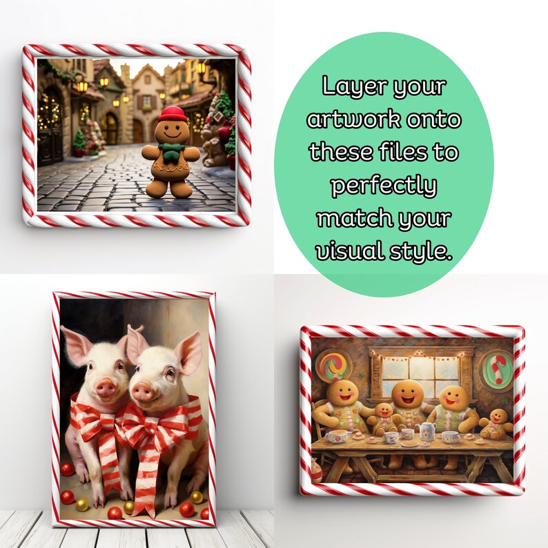 Christmas Frame PNG | Christmas Wall Art Mockups | Candy Cane Set of 10 ...