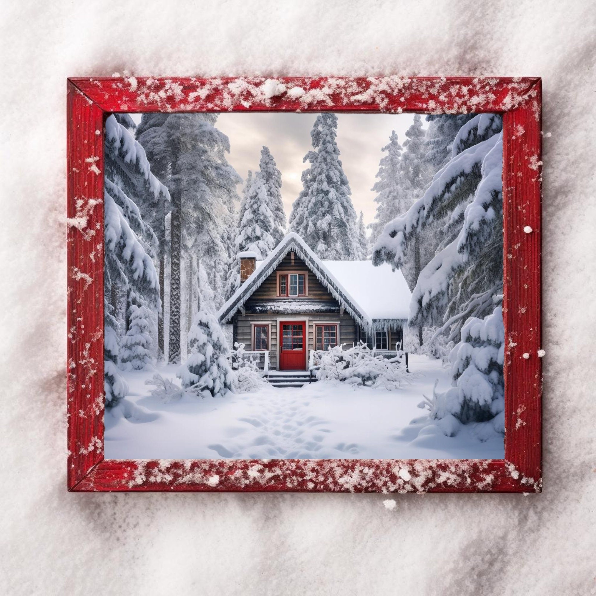 Winter Cabin Wall Art | Printable Digital Cabin Decor | Cabin Christmas ...