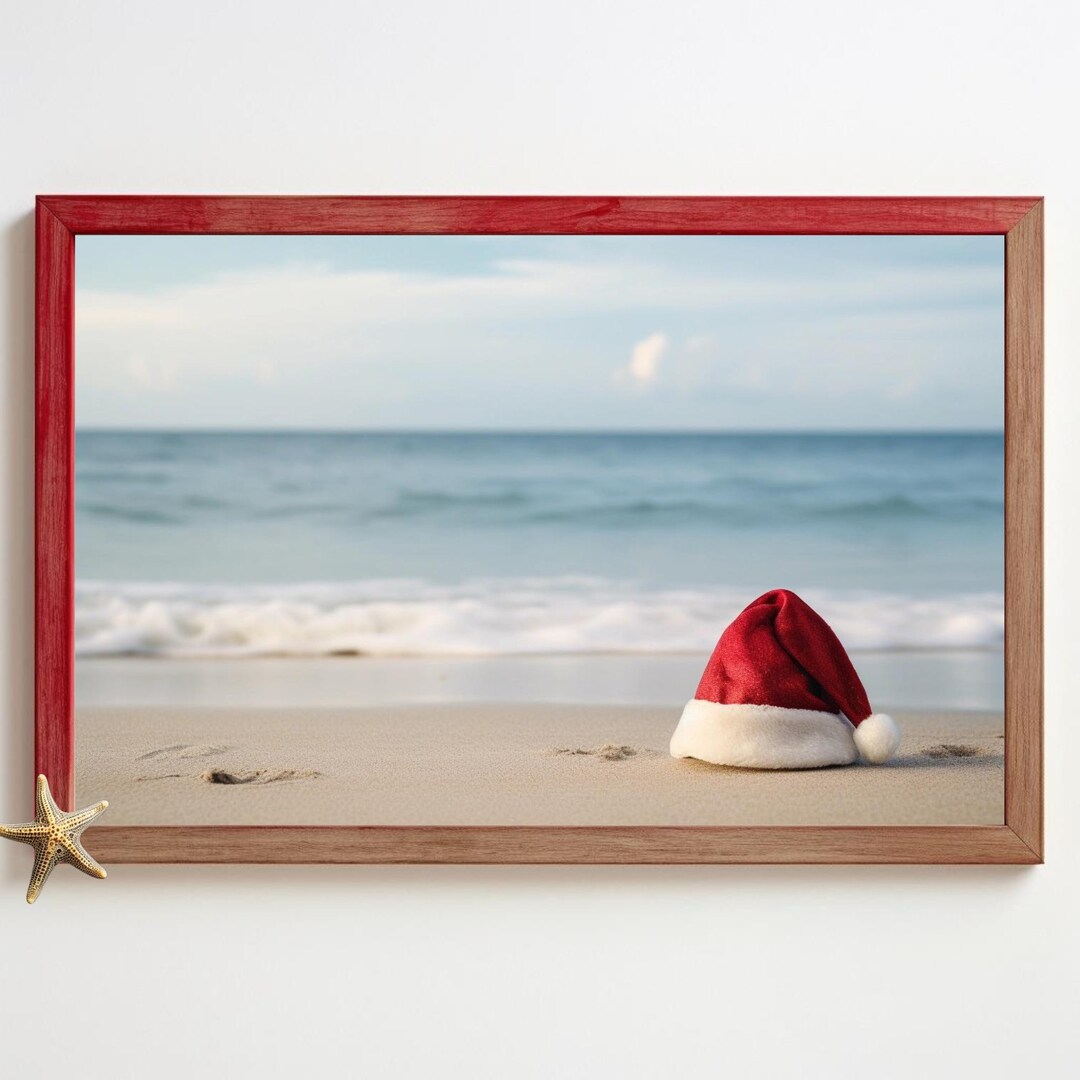 Santa Hat Beachy Wall Art | Printable Digital Beach Christmas Decor ...