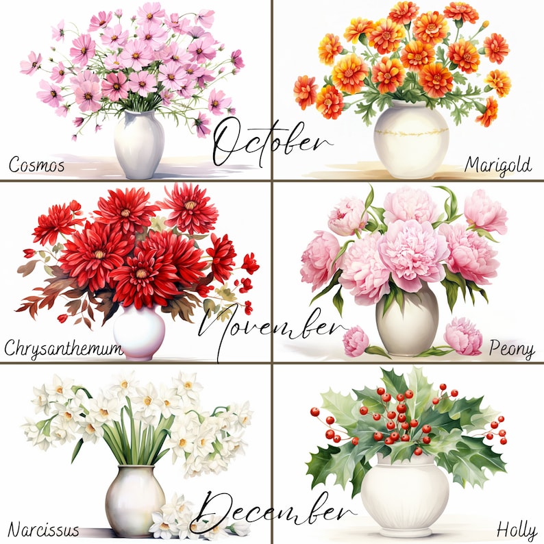 Custom Birth Flower Bouquet Printable Digital Personalized Birth Month ...