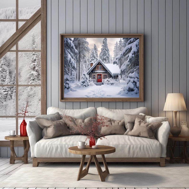 Winter Cabin Wall Art | Printable Digital Cabin Decor | Cabin Christmas ...