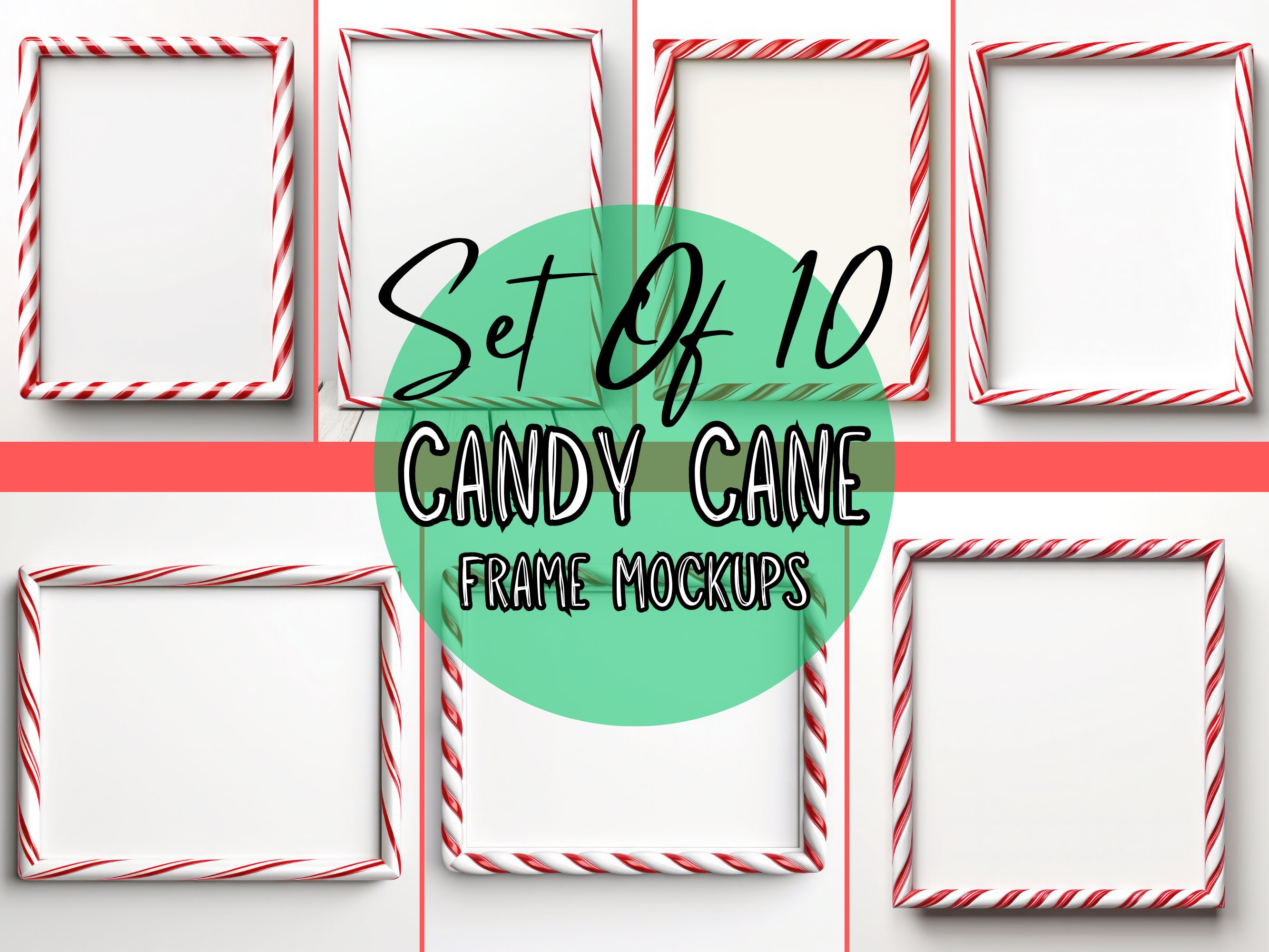 Christmas Frame PNG | Christmas Wall Art Mockups | Candy Cane Set of 10 ...