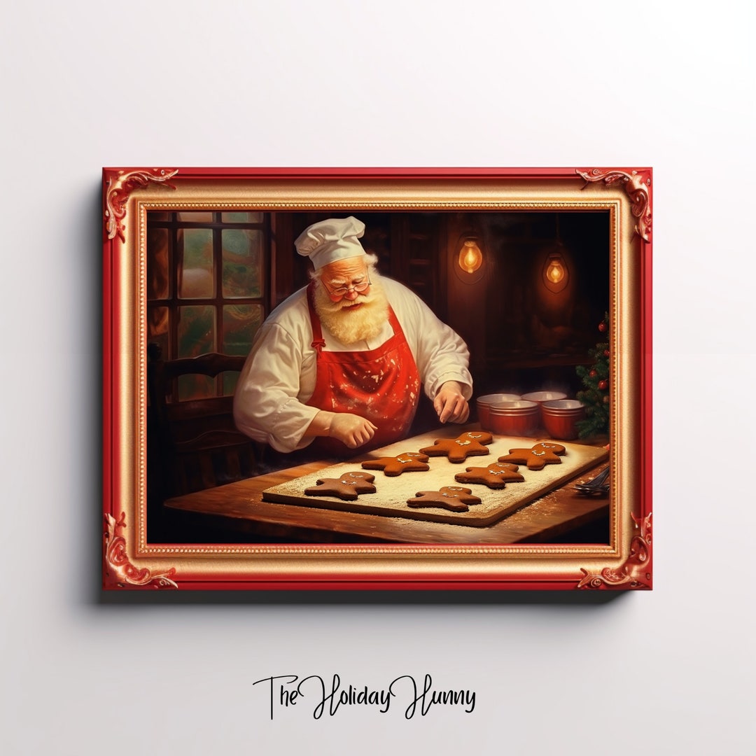 Vintage Santa Painting | Printable Digital Vintage Christmas Wall Art ...