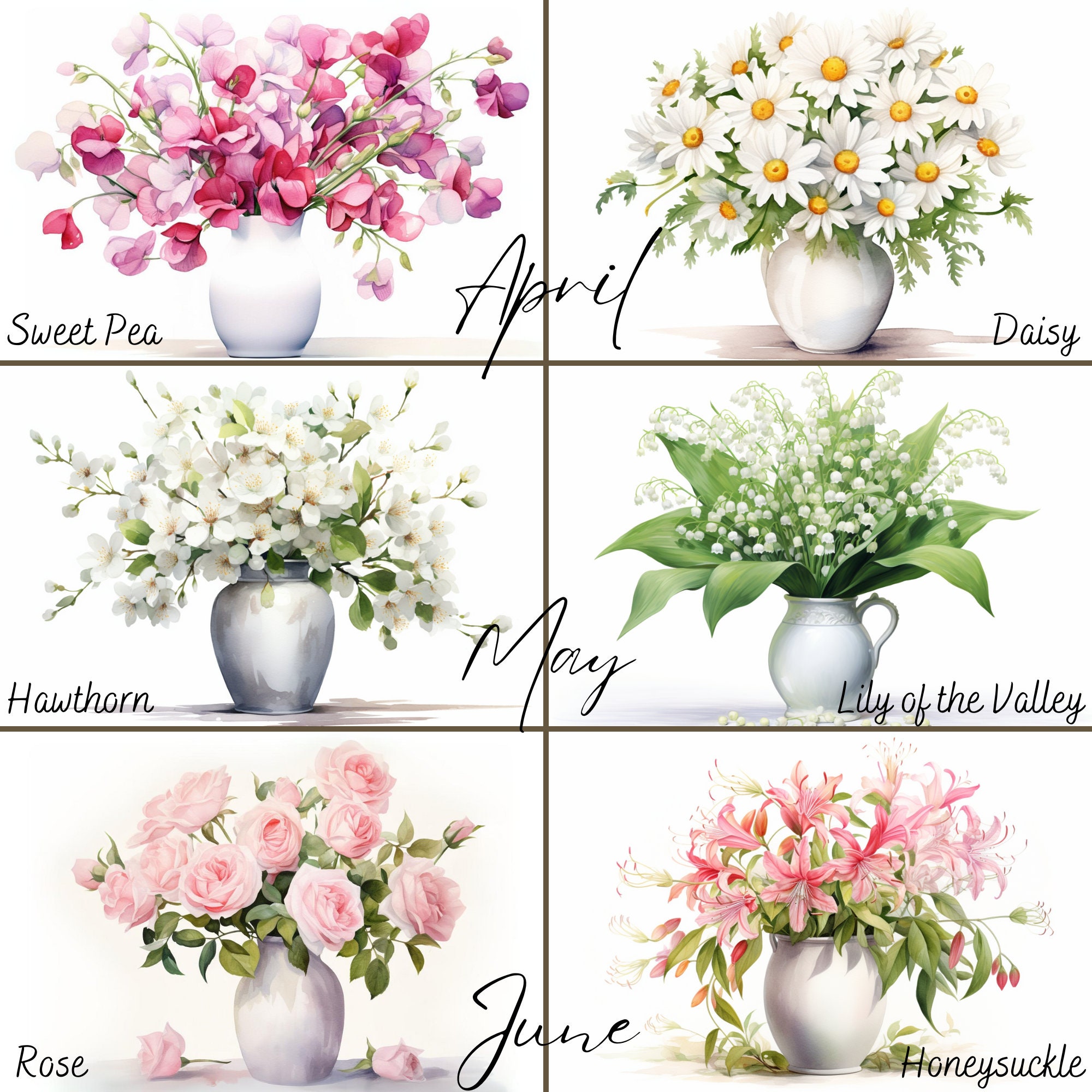 Birth Month Bouquet, Custom Family Bouquet, Printable Birth Flower ...