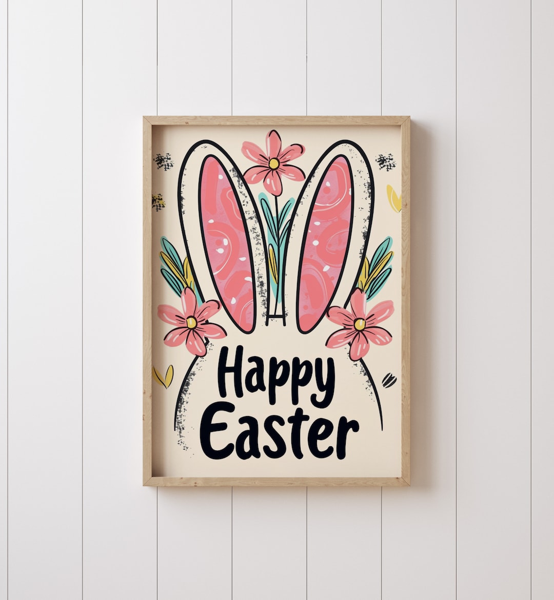 Vintage Easter Art, Happy Easter Signs, Retro Easter Decor, Pastel ...