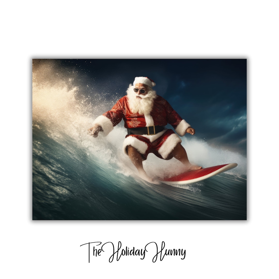 Santa Surfing Poster Santa Claus Christmas Wall Art - Etsy