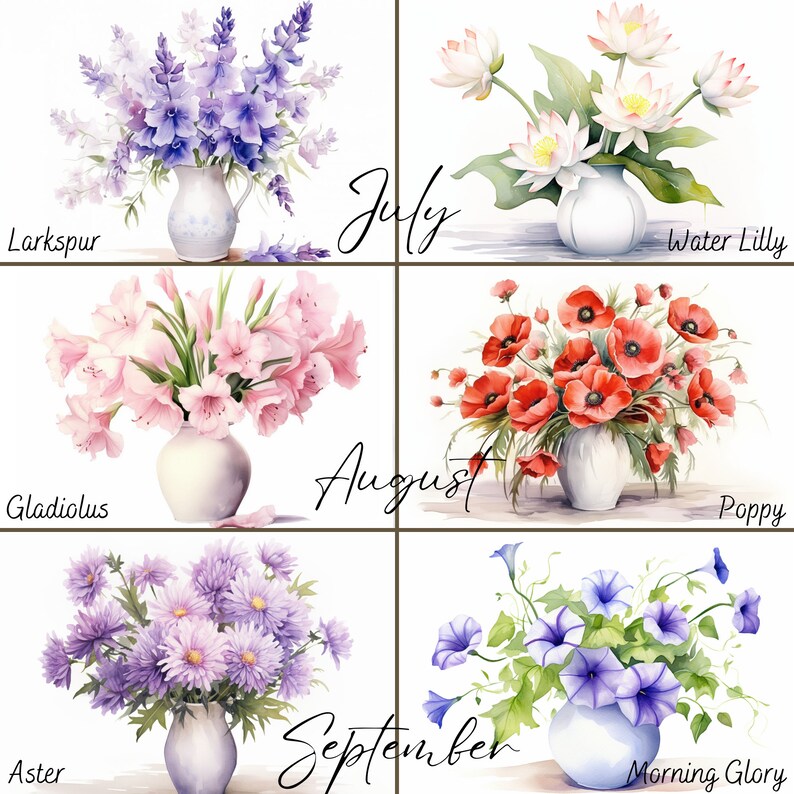 Custom Birth Flower Bouquet Printable Digital Personalized Birth Month ...