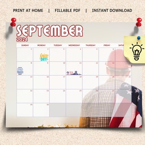 Editable SEPTEMBER 2024 Calendar, Labor Day, Printable Monthly Calendar ...