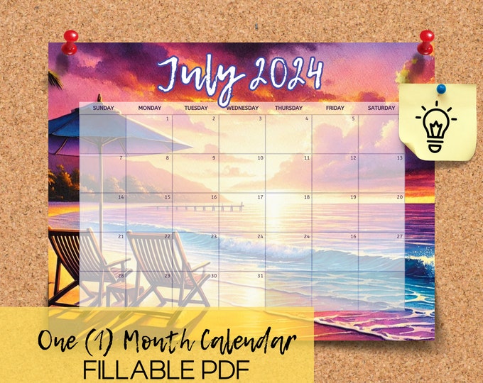 EDITABLE July 2024 Calendar With Sea Turtle Design, Fillable Summer ...