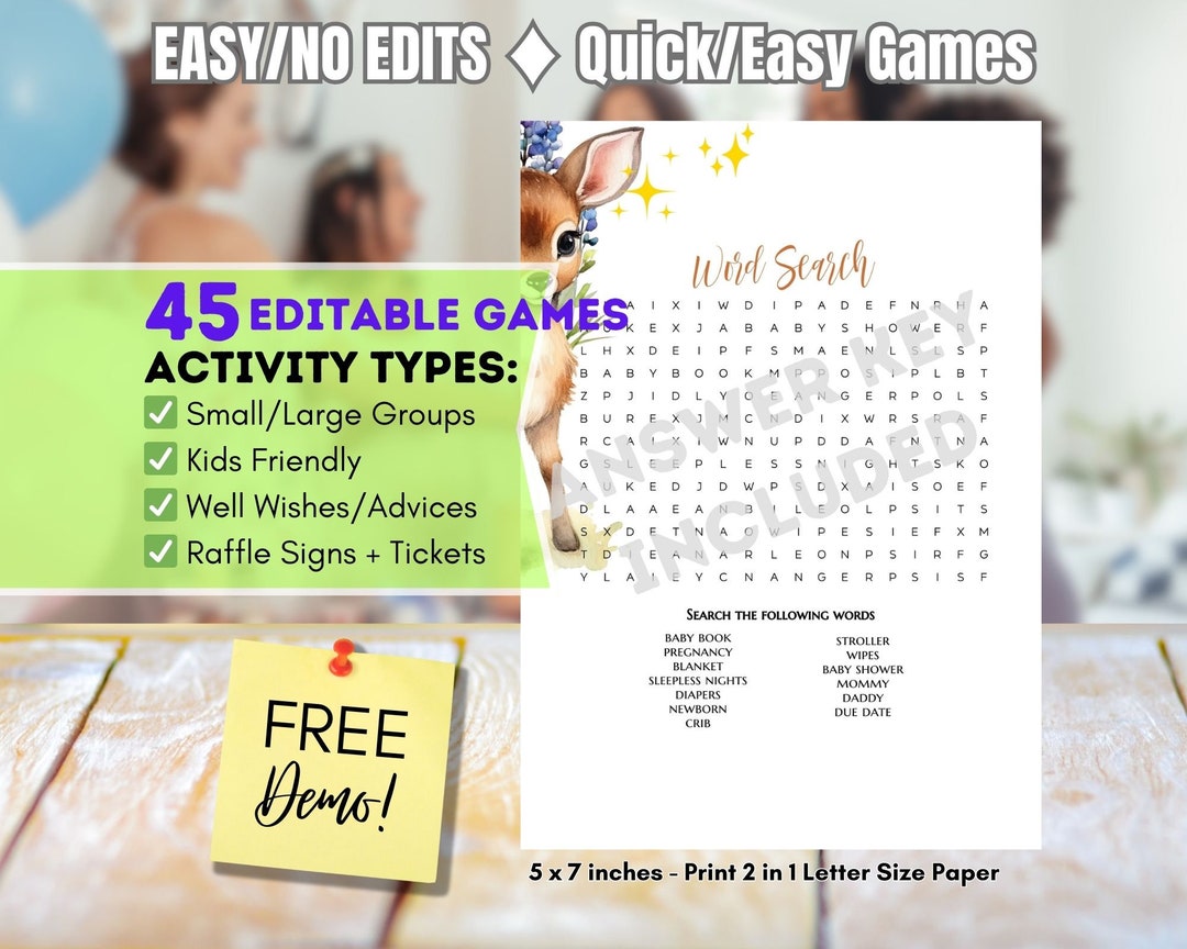 Woodland Baby Shower Games Template, Fawn Baby Shower Ice Breaker Bingo ...