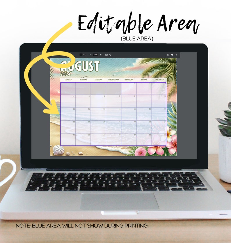 Editable AUGUST 2024 Calendar, Summer Vacation, Printable Monthly ...