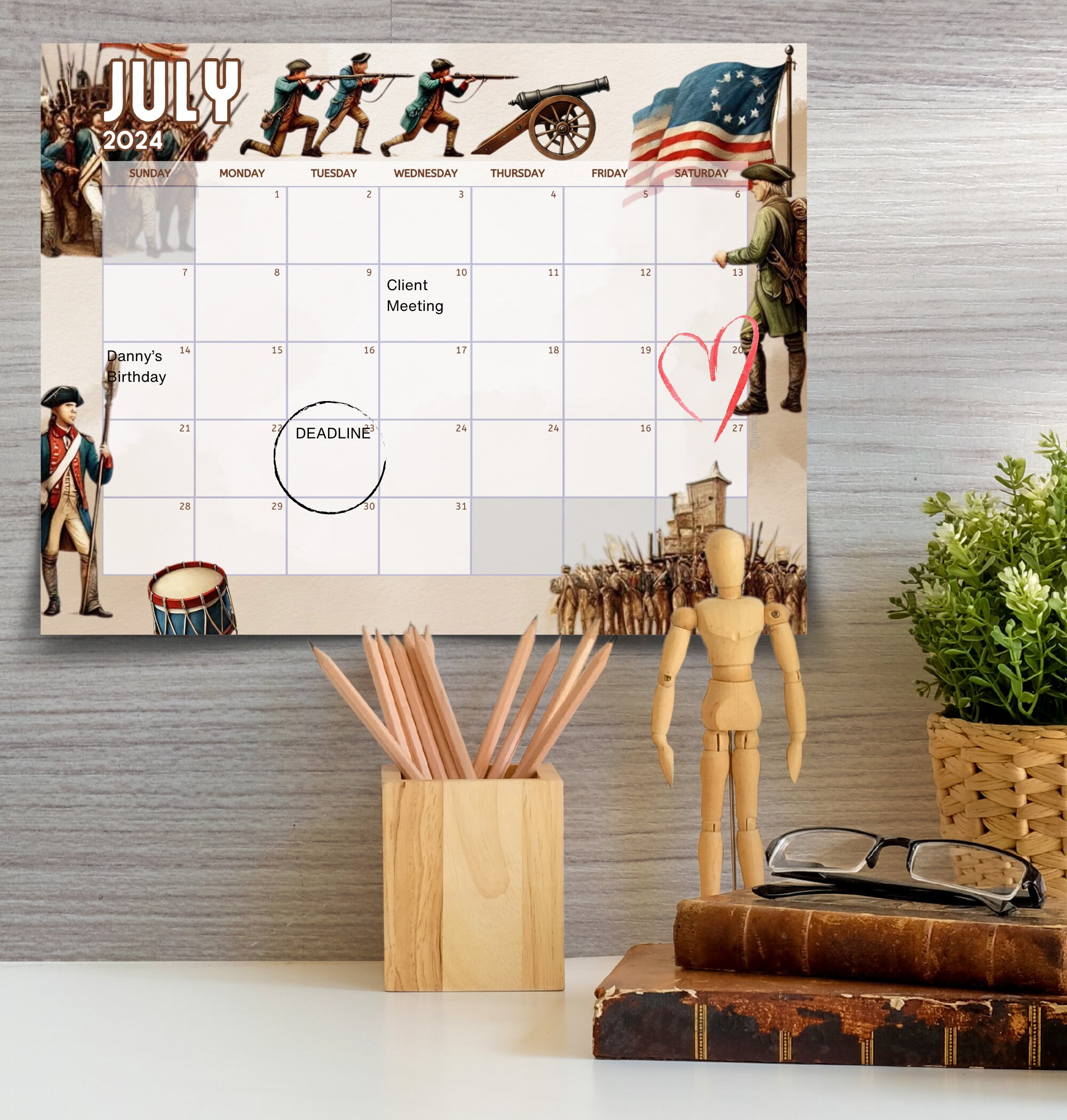 Editable JULY 2024 Calendar, Independence Day Battle 1776, Printable ...