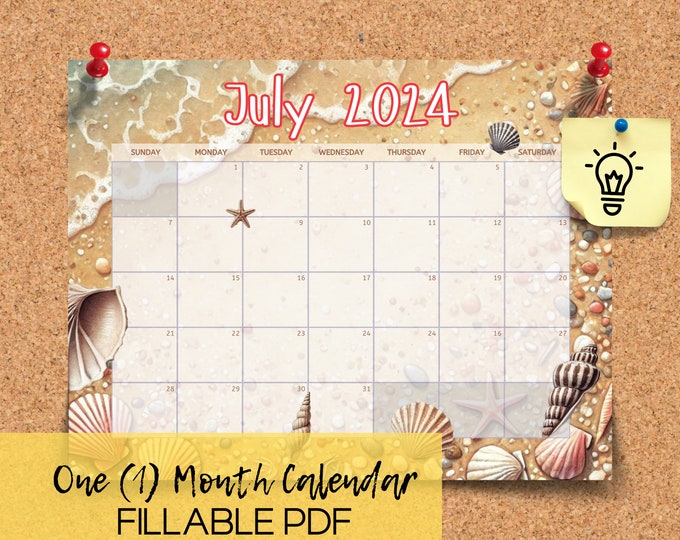 EDITABLE July 2024 Calendar With Sea Turtle Design, Fillable Summer ...