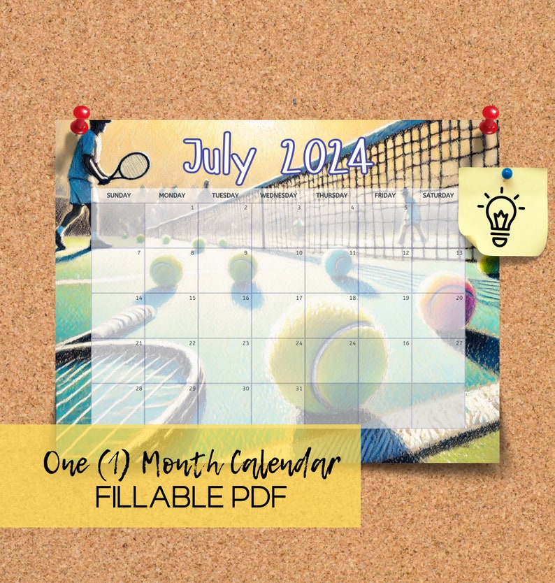 Editable July 2024 Calendar, Tennis Calendar, Printable Monthly ...