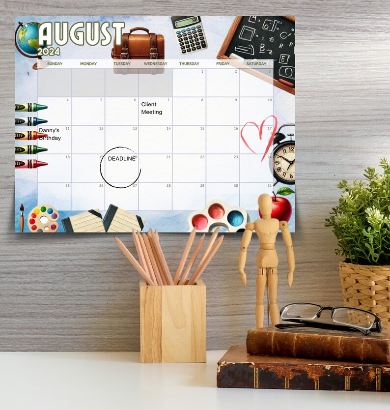 Editable August 2024 Calendar, Back to School, Printable Monthly ...