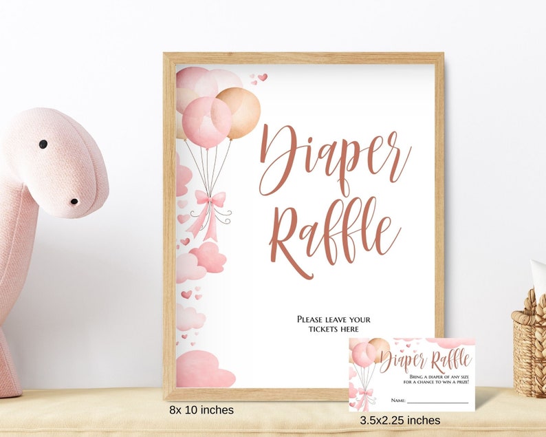 Its a Girl Diaper Raffle Table Sign and Ticket, Balloons in Clouds, Non ...