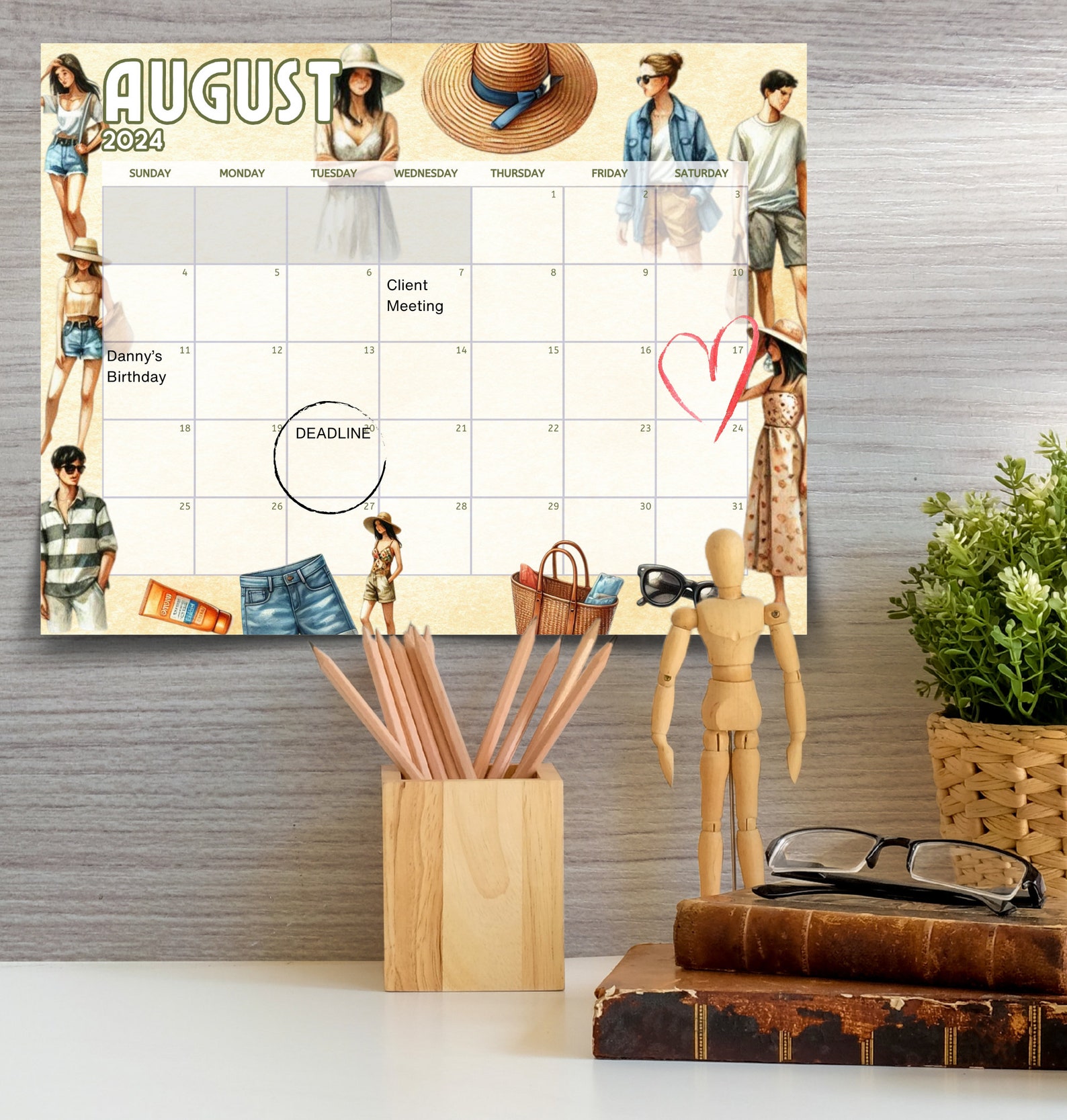 Editable AUGUST 2024 Calendar, Summer Fashion, Printable Monthly ...