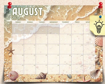 Editable AUGUST 2024 Calendar, Summer Fashion, Printable Monthly ...