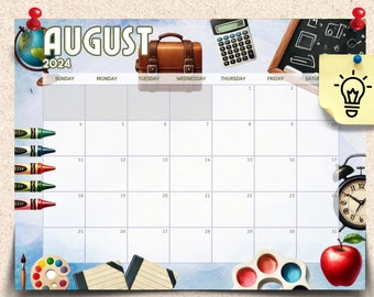 August Printable Monthly Calendar Back to School - Etsy