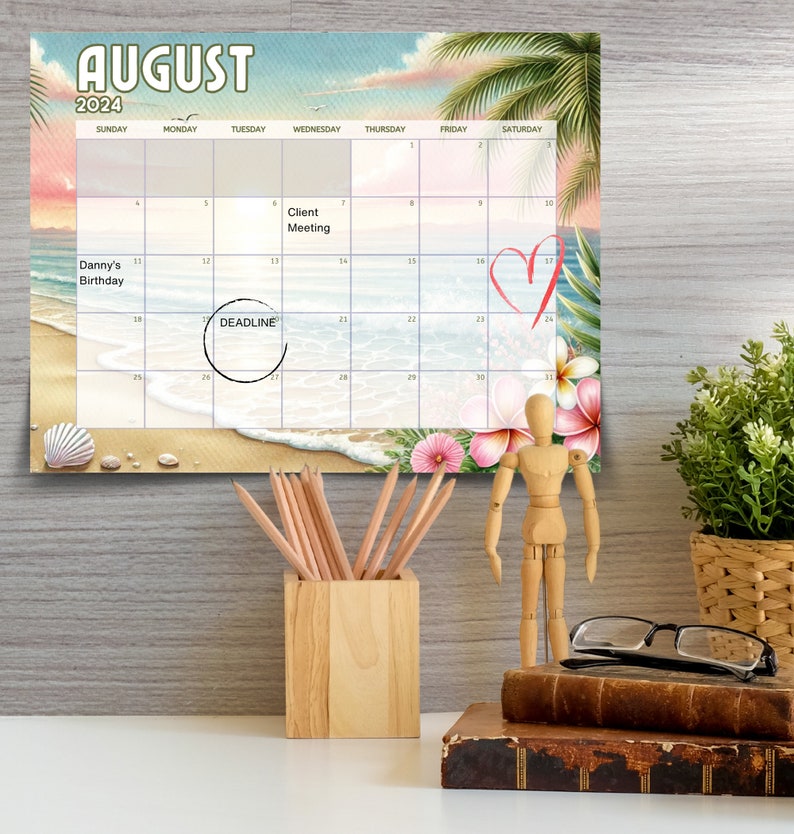 Editable AUGUST 2024 Calendar, Summer Vacation, Printable Monthly ...