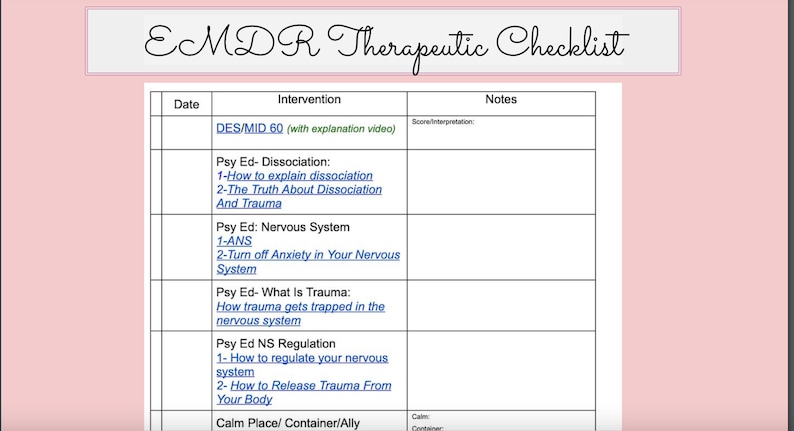 EMDR Therapeutic Checklist Phases 1 and 2 With Intervention Ideas ...