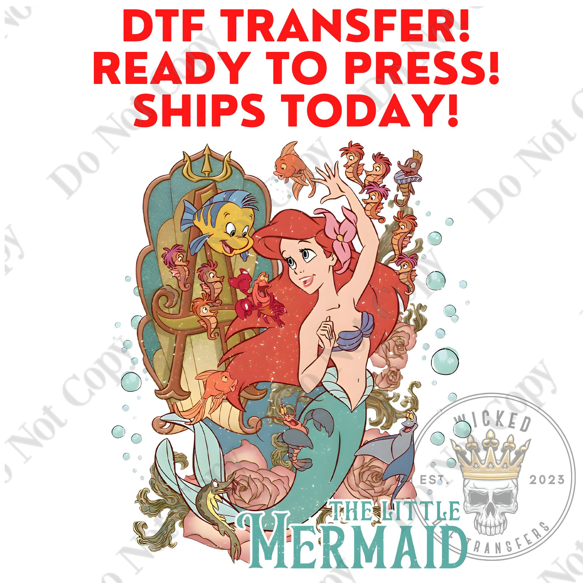 Disney Mermaid Dtf Transfers, Little Mermaid, Disney DTF Transfer, DTF ...