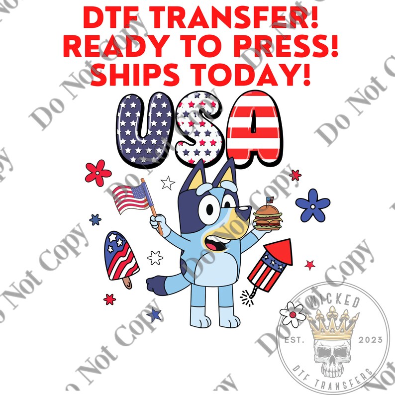Blue Dog Dtf Transfers, Bluey, Bluey DTF Transfer, DTF, Cold Peel ...