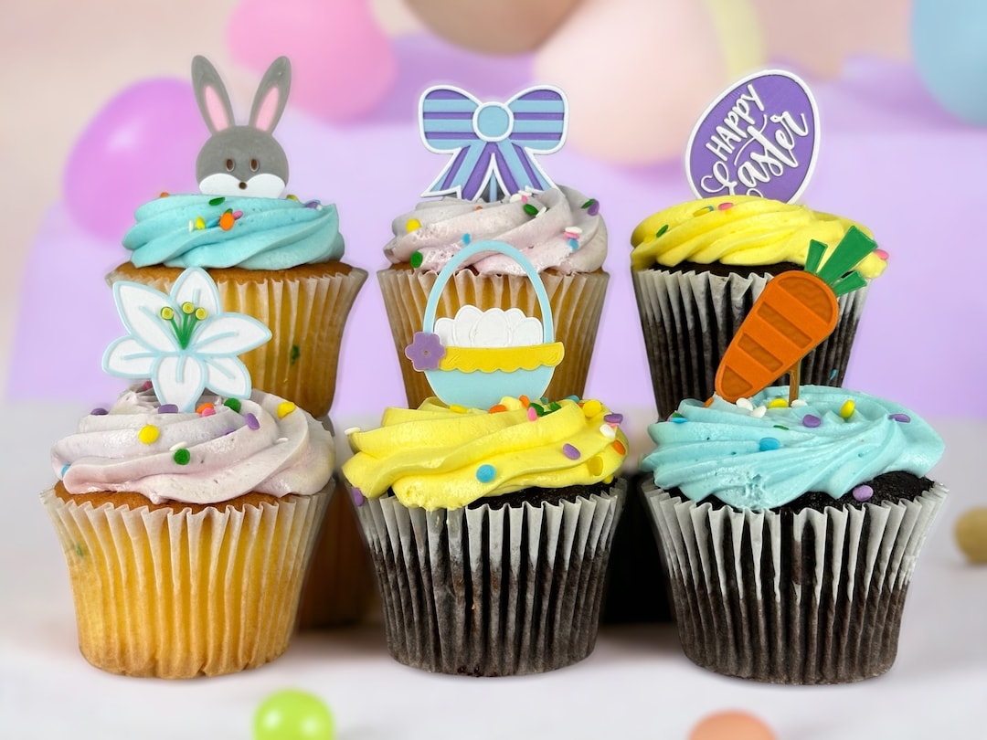 Assorted Easter Cupcake Toppers, Set of 6, 3D Printed Cupcake Toppers ...