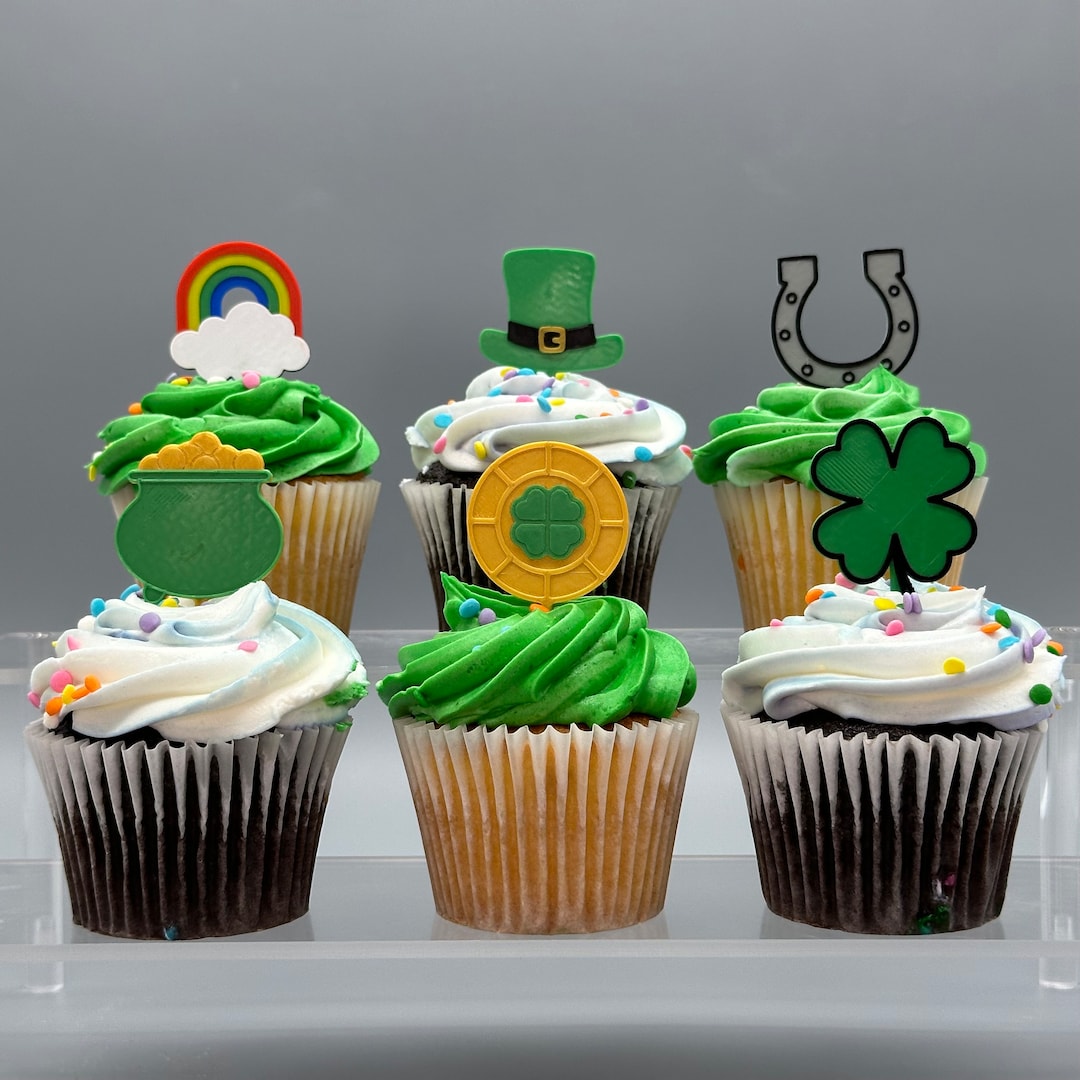 St Patricks Day Cupcake Toppers (set of 6), Shamrock, Leprechaun Hat ...