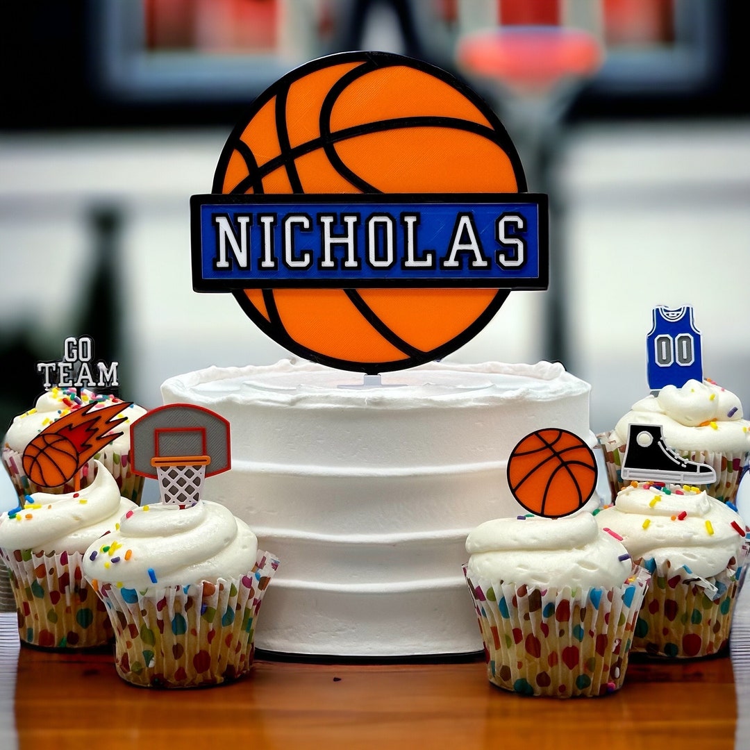 Basketball Cupcake Toppers (18 Count) and 1 "[name]" Cake Topper Bundle ...