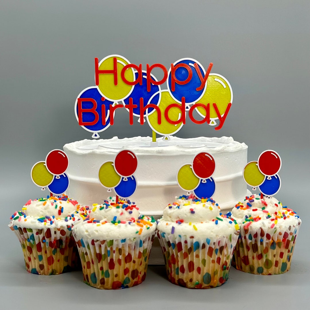 Birthday Balloons Cupcake Toppers 18 Count and 1 Cake Topper Bundle-3d ...