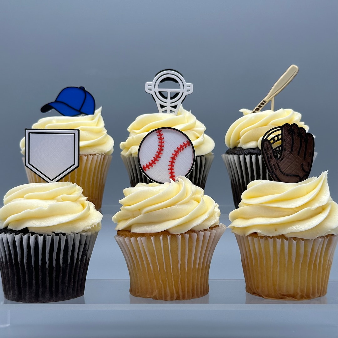 Baseball Game Cupcake Toppers, Assorted Set of 6, 3D Printed Cupcake ...