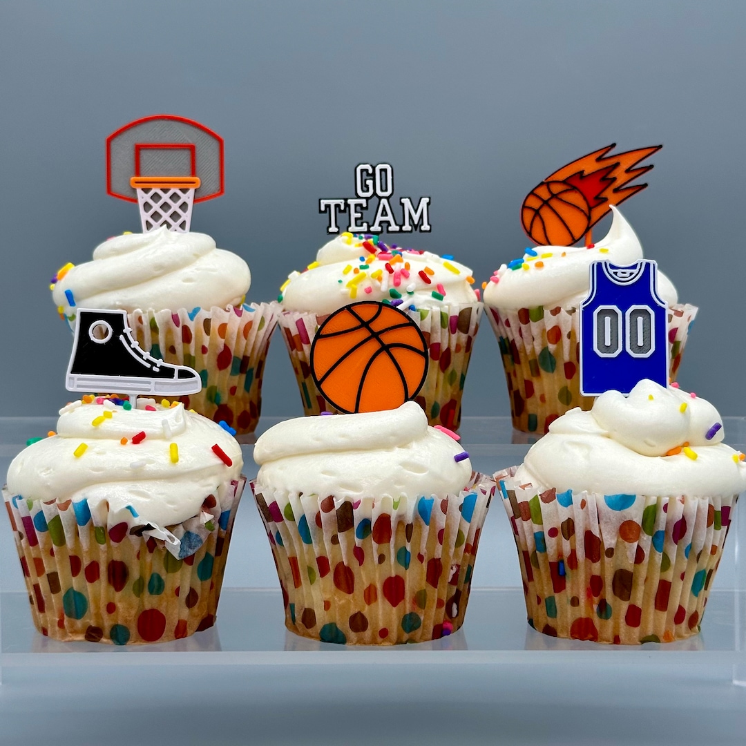 Basketball Game Cupcake Toppers (set of 6), Sports Birthday Party, 3D ...